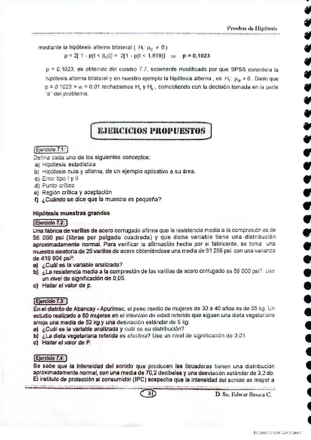 Prueba de Hipótesis: Ejercicios y Análisis Estadístico (EST 101) - Studocu