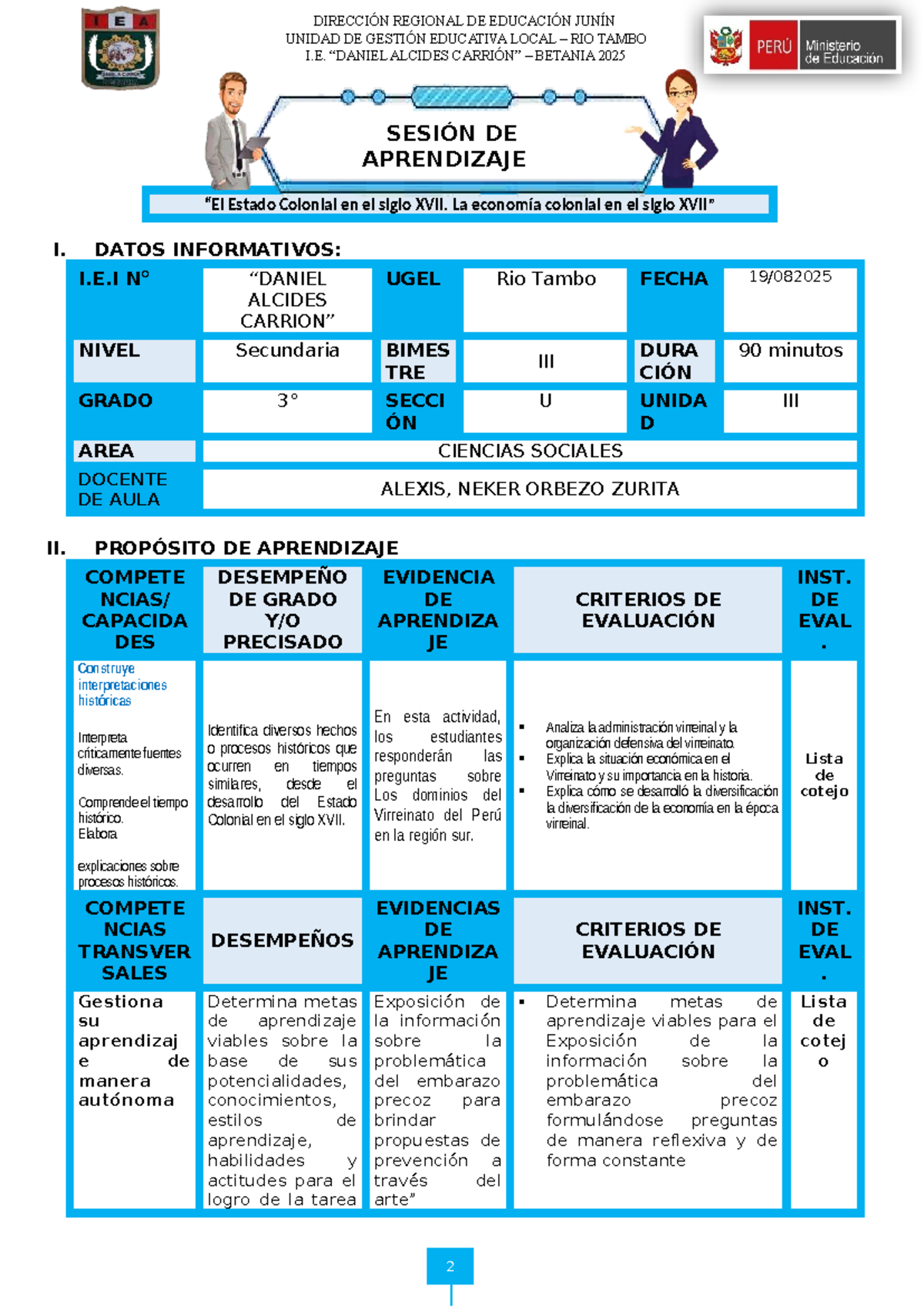 Sesión de Aprendizaje: Estado Colonial y Economía en el Siglo XVII - CC ...
