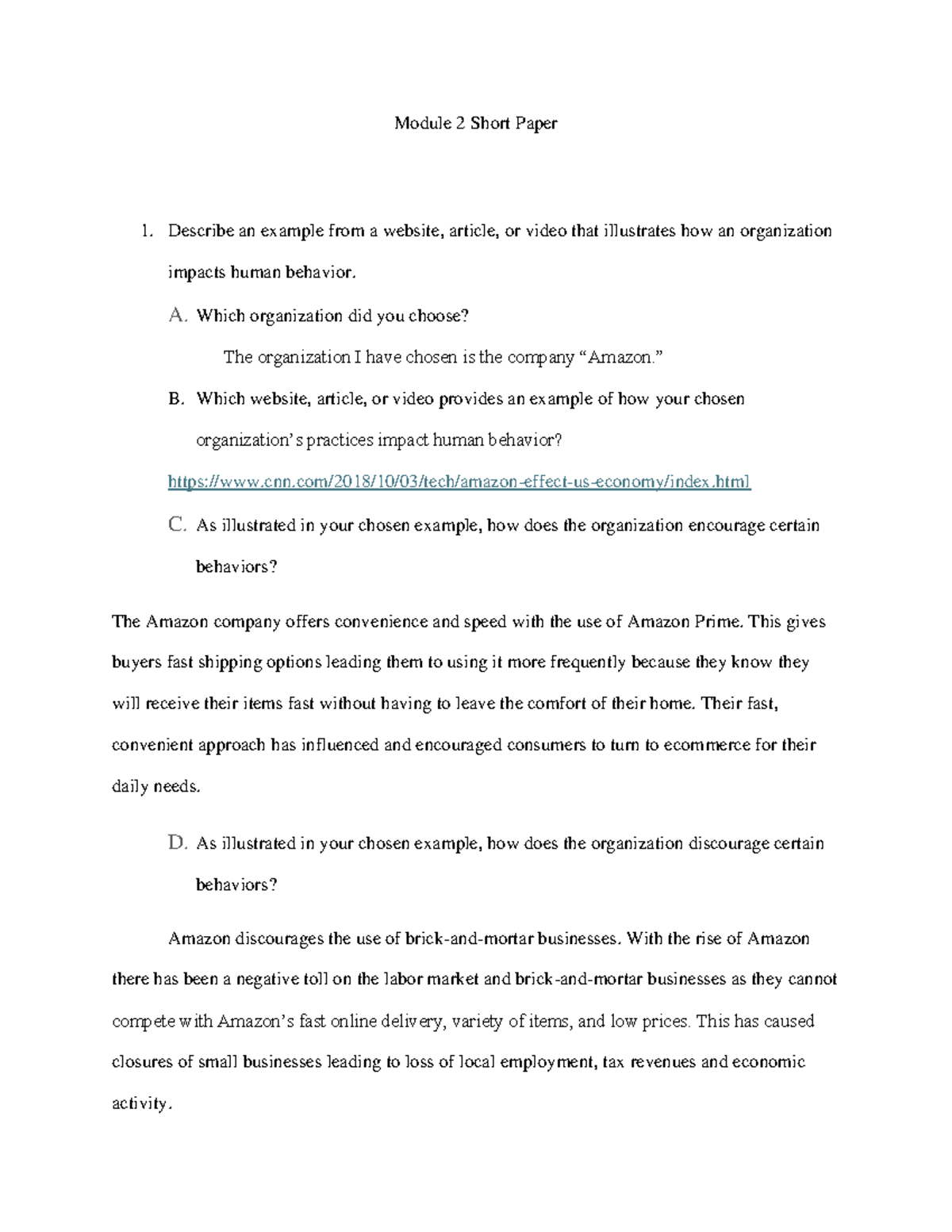 Sustainability week 2 short paper - Module 2 Short Paper Describe an ...