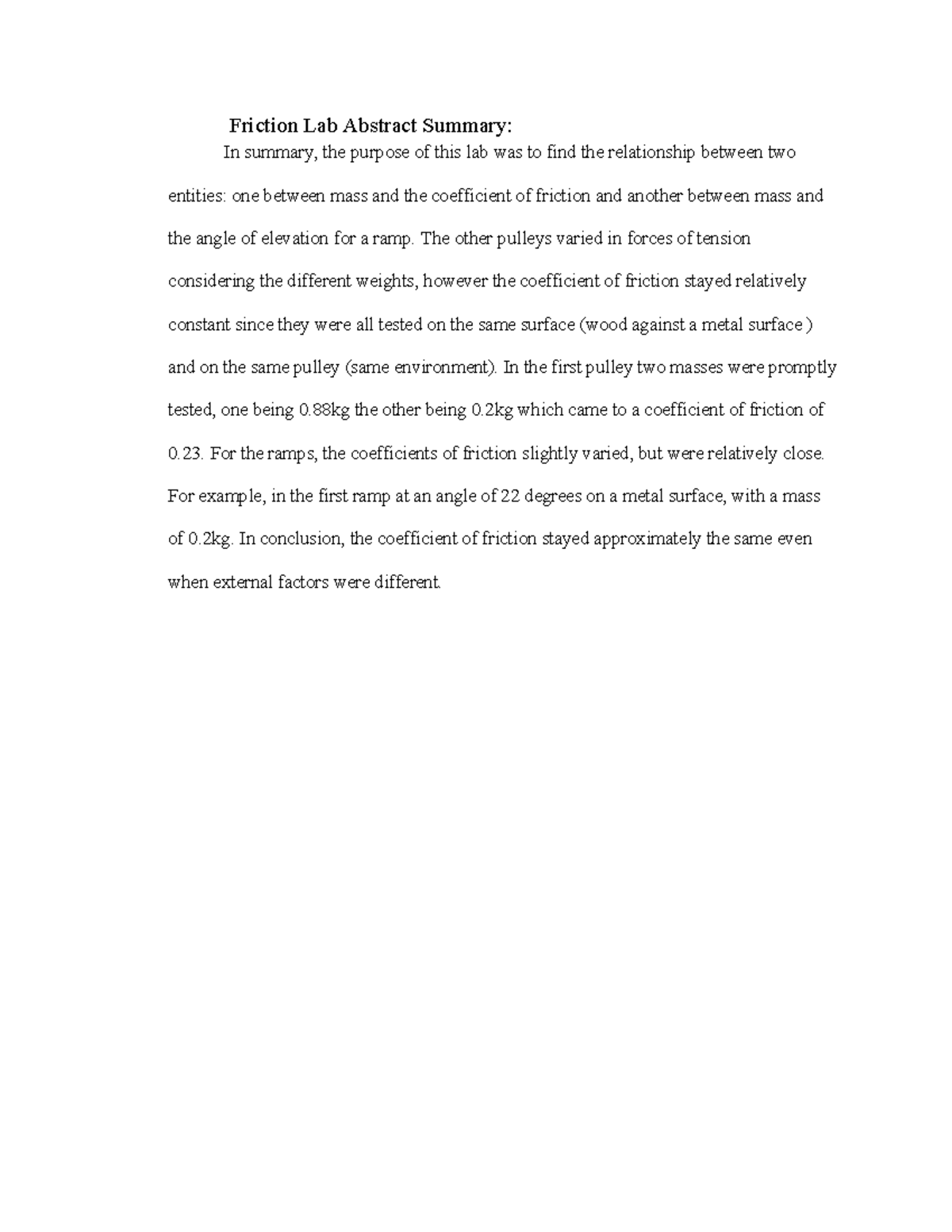 Friction Lab (PHYS 101): Exploring Mass & Coefficient of Friction - Studocu