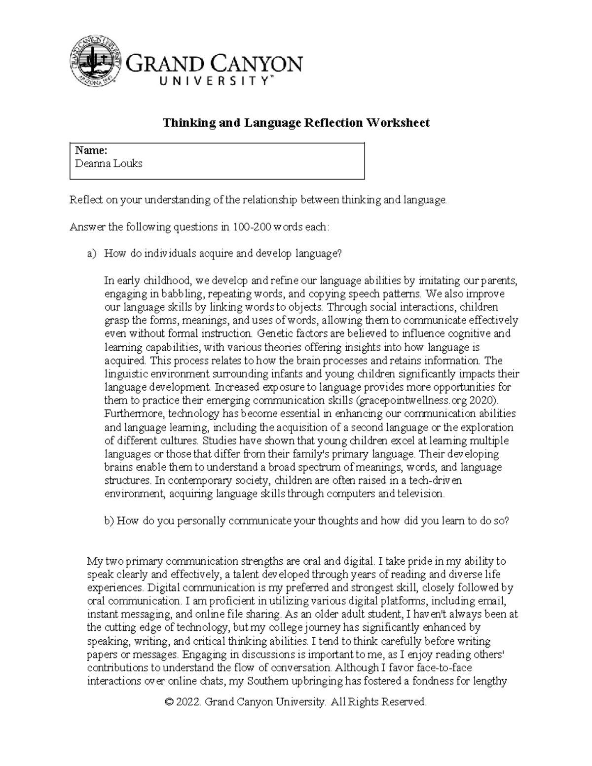 PHI105.T5 Thinking and Language Reflection Worksheet 5 Insights - Studocu