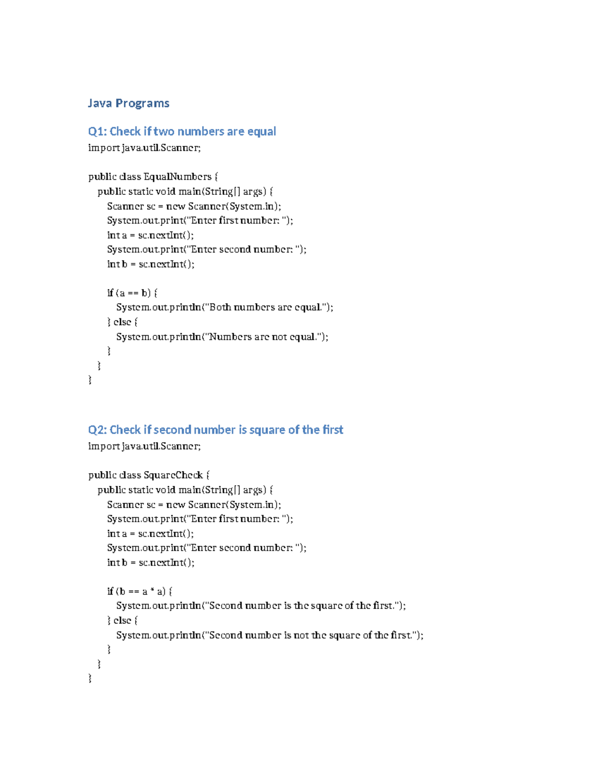 Java Programs - Notes for Q1 to Q4 in CS101 - Studocu