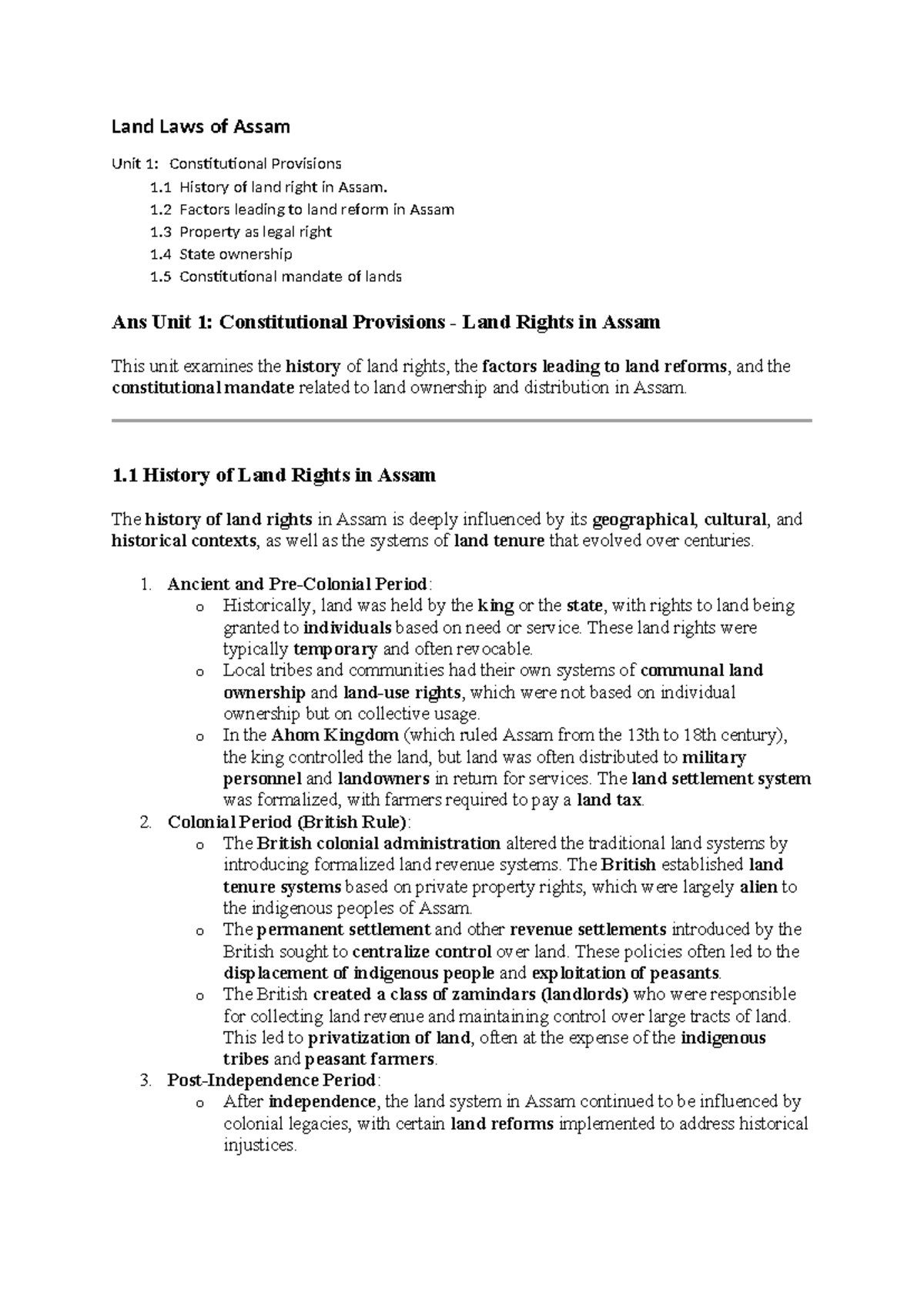 Land Laws of Assam - Notes for GU: Constitutional Provisions & Reforms ...