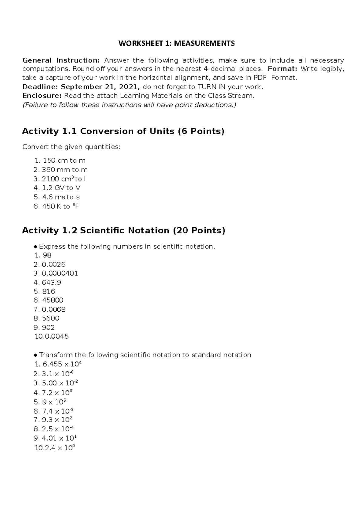 1. Worksheet- Measurements - WORKSHEET 1: MEASUREMENTS General ...