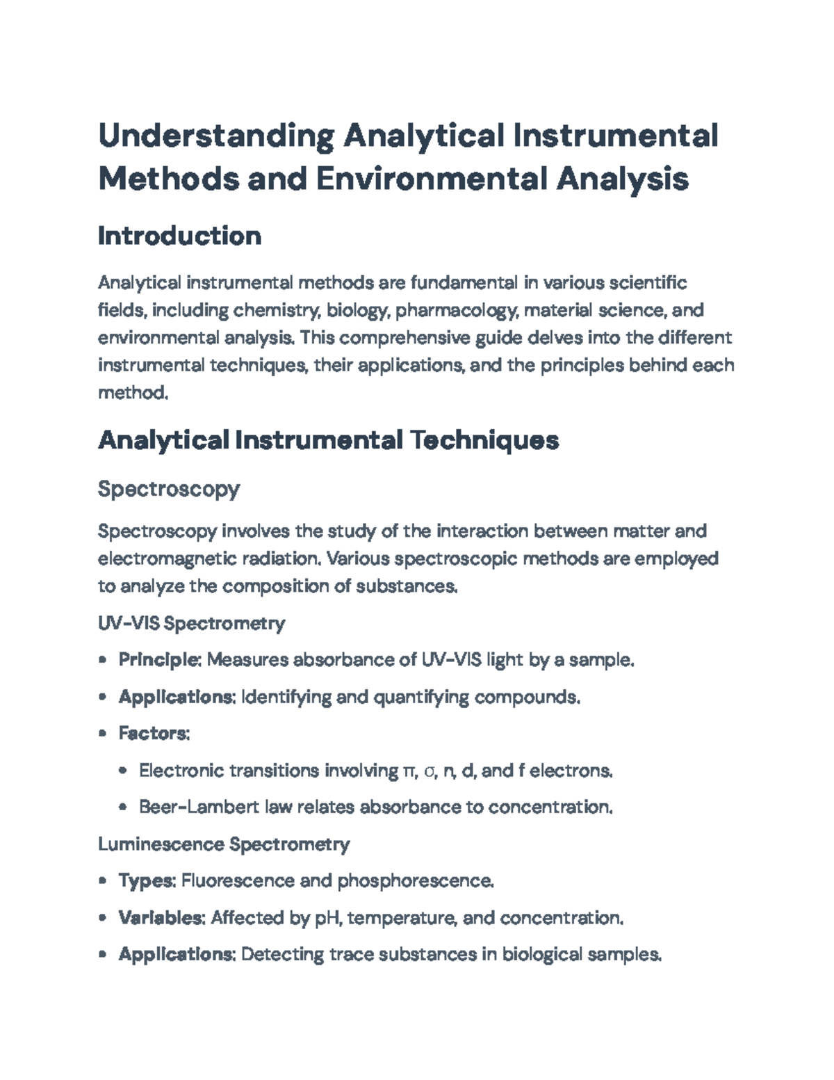 Comprehensive Guide to Analytical Instrumental Methods (ENV 101) - Studocu