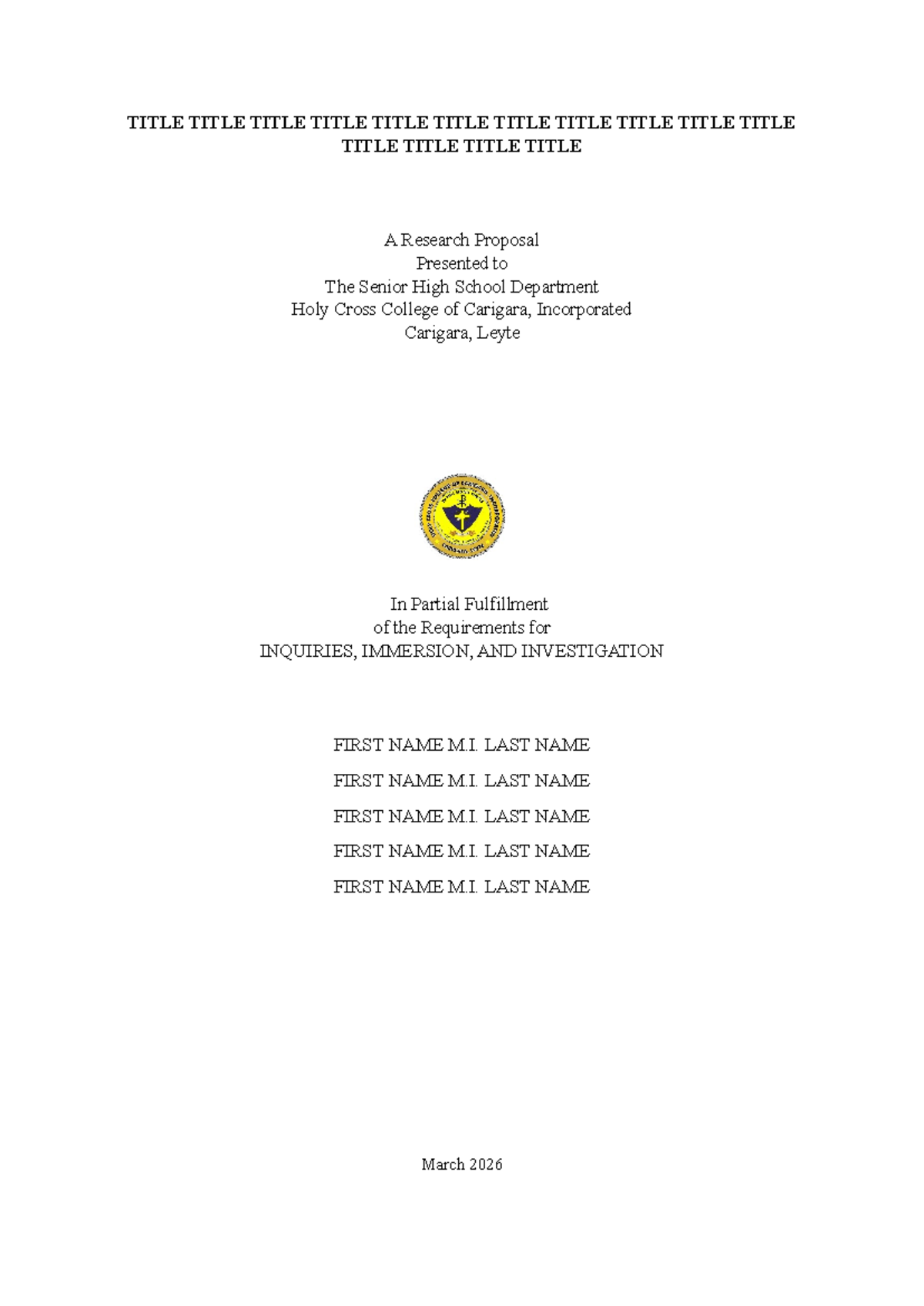 Research Proposal Format for INQUIRIES, IMMERSION, AND INVESTIGATION ...