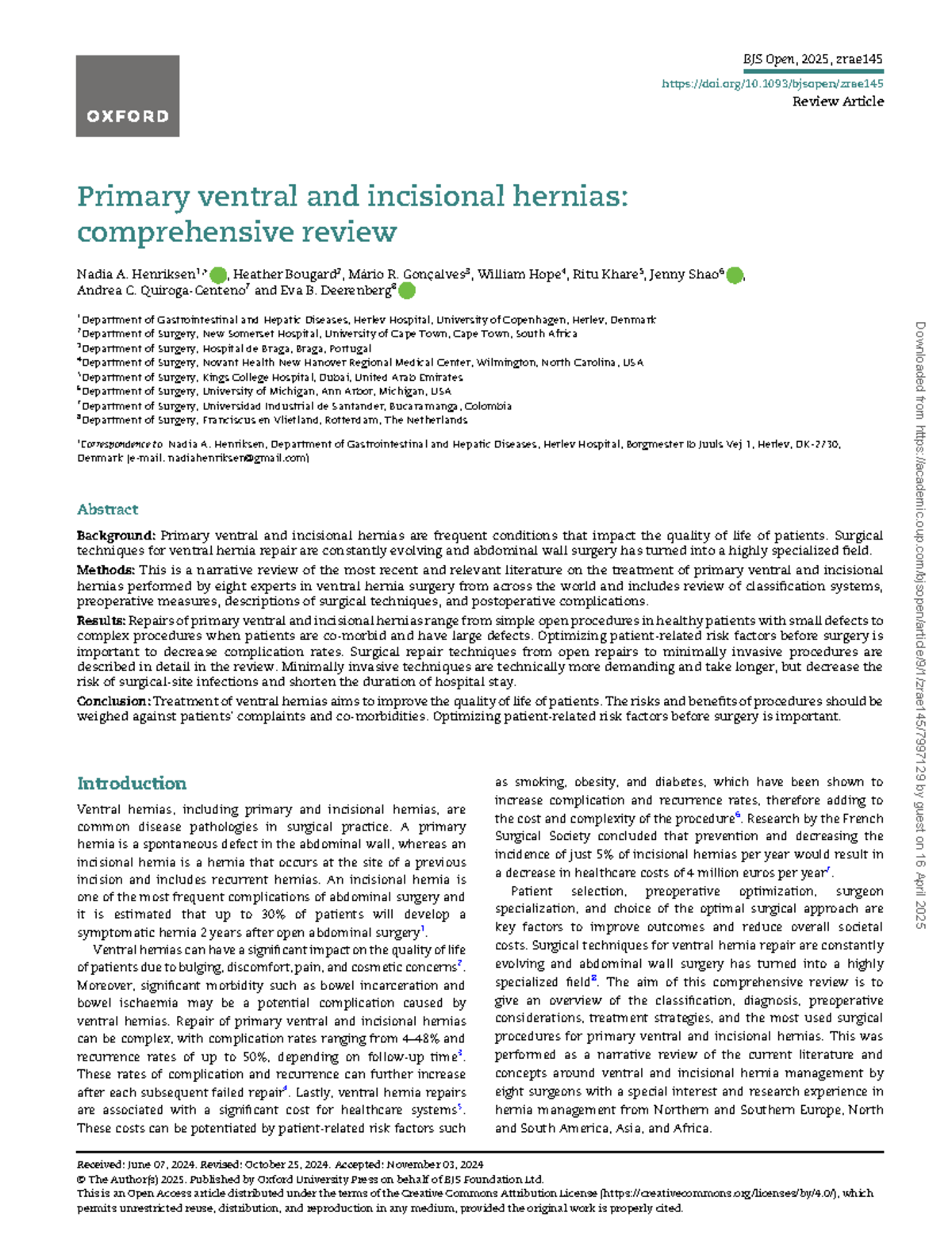 Primary ventral and incisional herniascomprehensive review - BJS Open ...