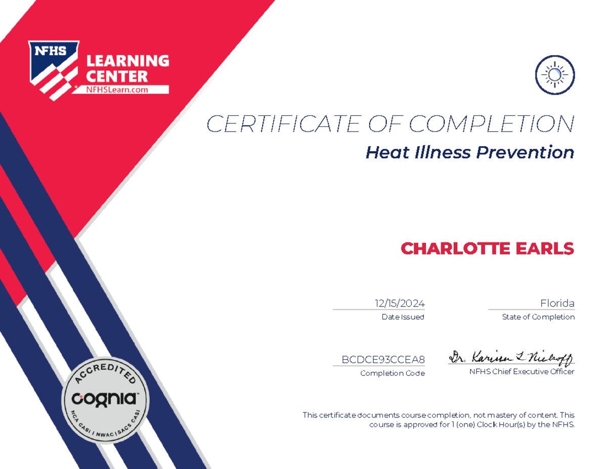 Heat illness - fjfj - Florida State of Completion 12/15/ Date Issued ...