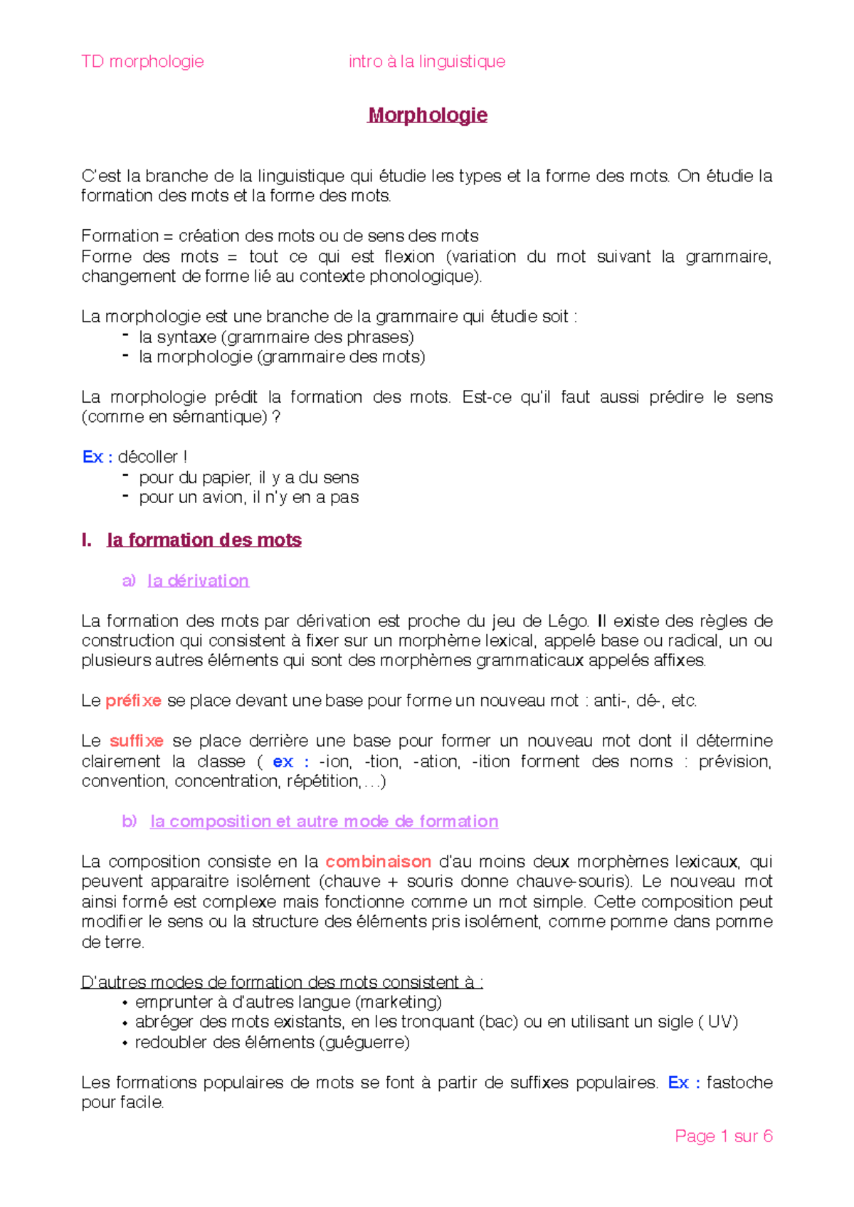TD 5 : Étude de la Morphologie en Linguistique et Formation des Mots ...