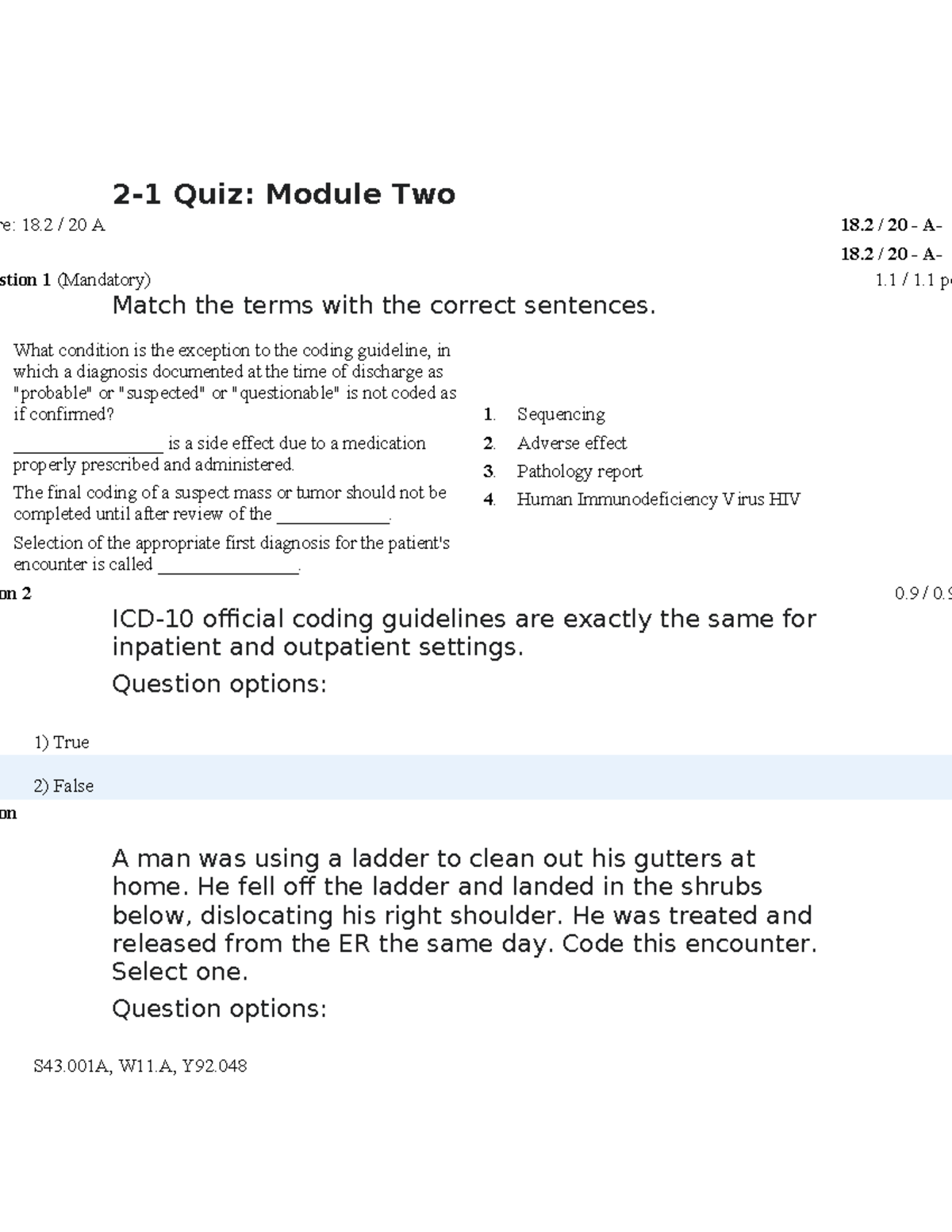 HIM 215 2-1 Quiz - Module Two Review and Key Coding Concepts - Studocu