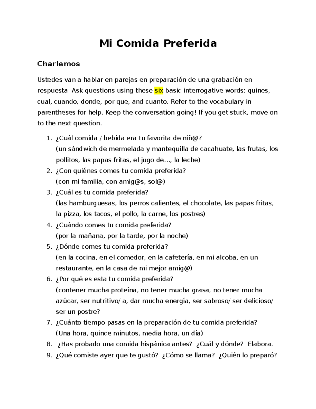 Charlemos+Comida+Preferida+Updated - Mi Comida Preferida Charlemos ...