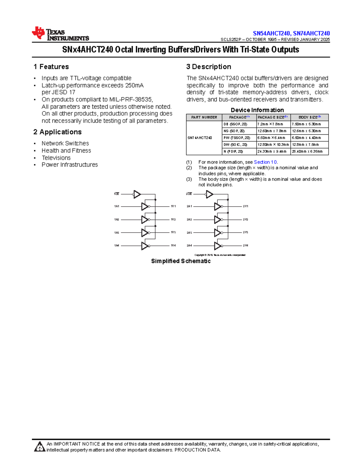 SN54AHCT240 & SN74AHCT240 Octal Inverting Driver Data Sheet - Studocu