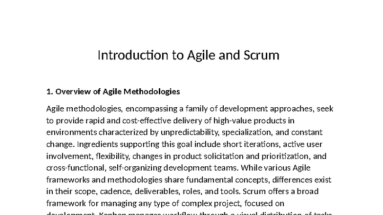 AGILE 101: Overview of Agile Methodologies and Scrum Framework - Studocu