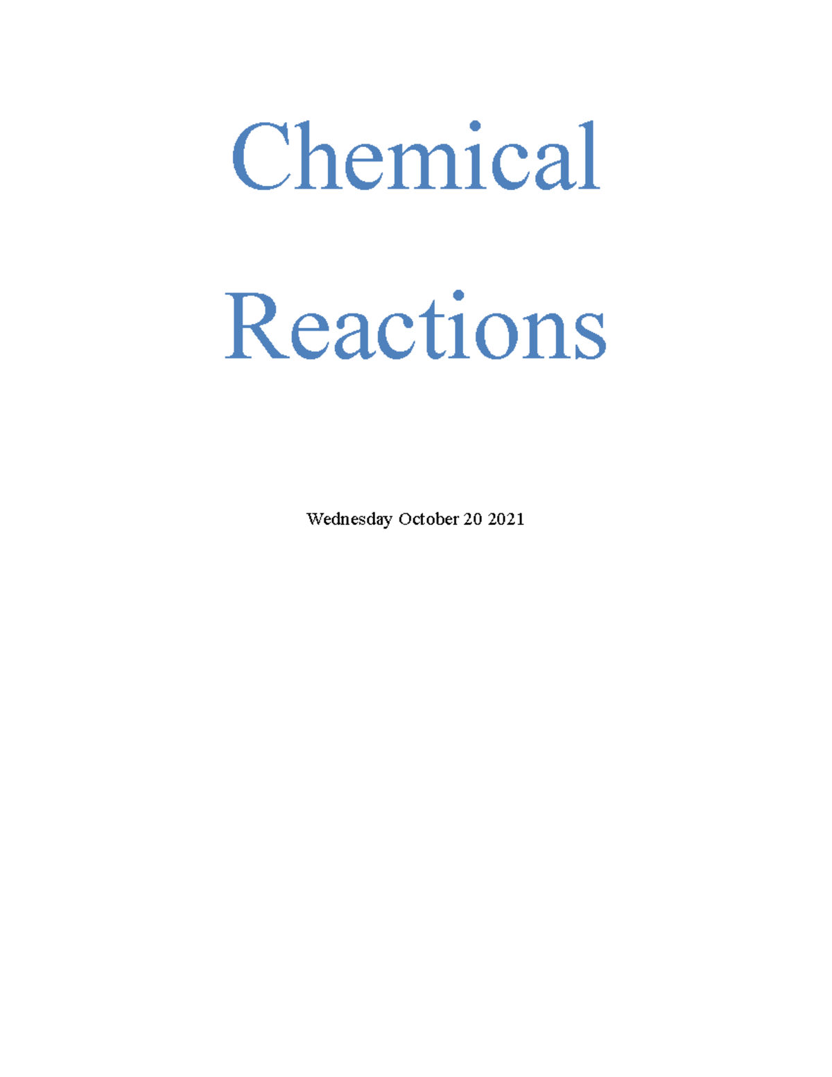 Chemical Reactions for Course Hero - Chemical Reactions Wednesday ...
