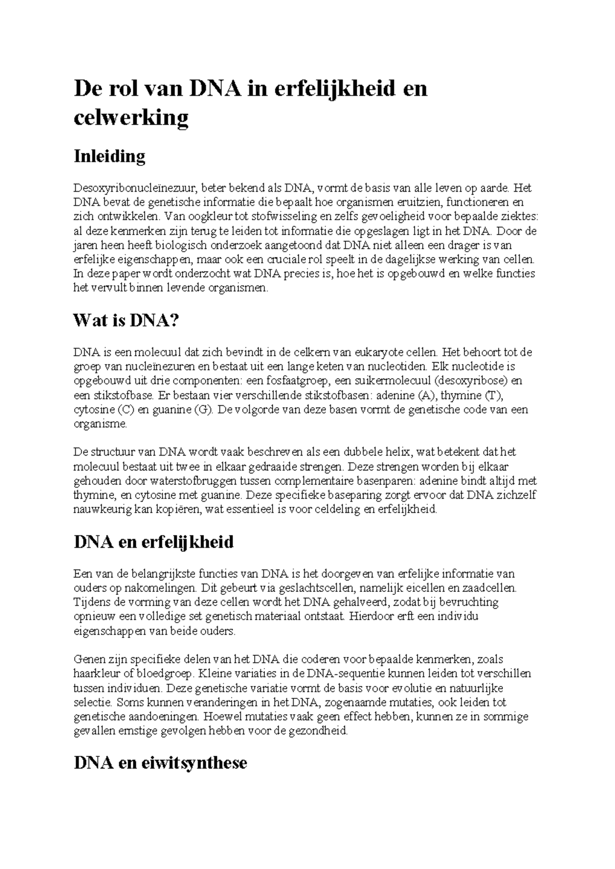 DNA en Erfelijkheid: De Rol van DNA in Celwerking en Genetica - Studocu