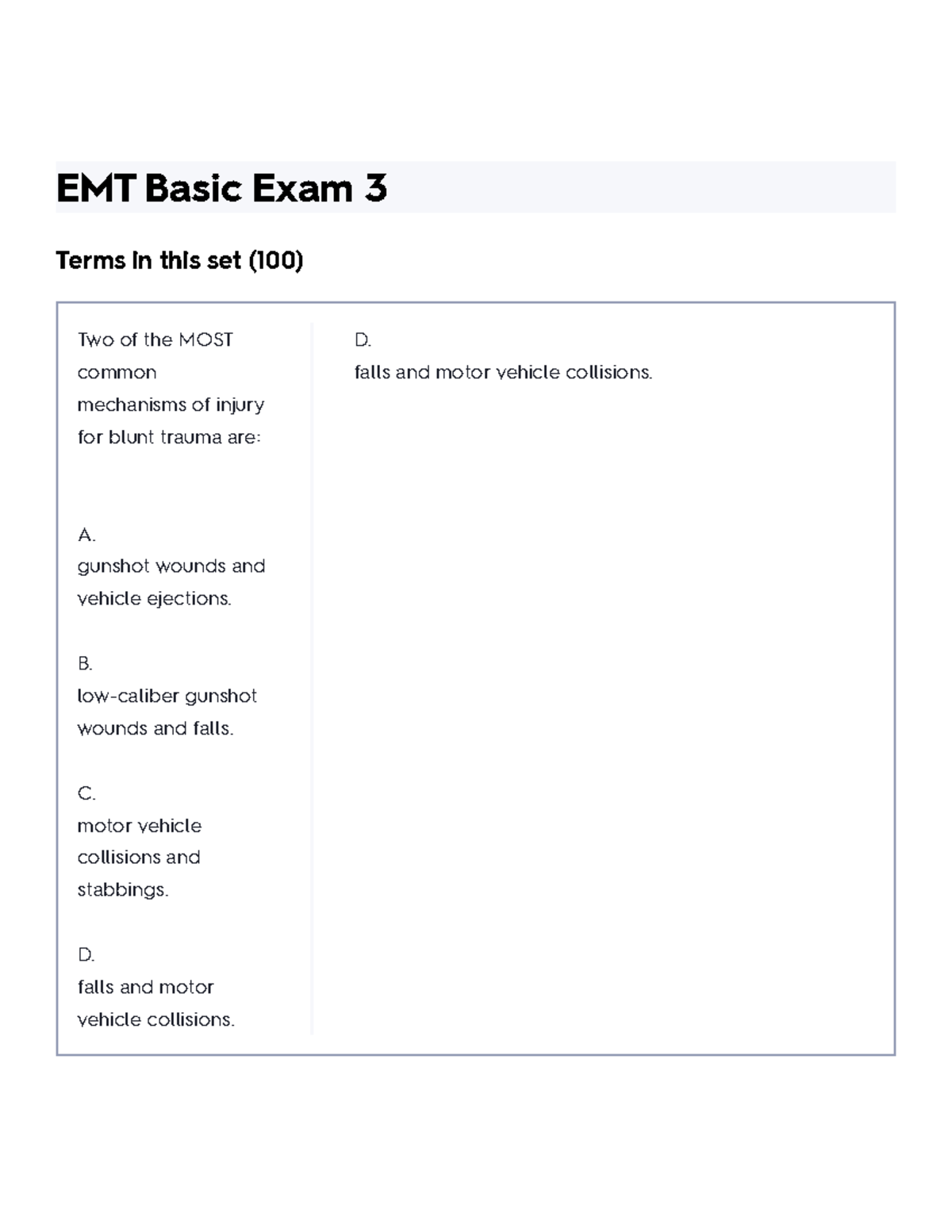 EMT Basic Exam 3 Flashcards Quizlet - EMT Basic Exam 3 Terms in this ...