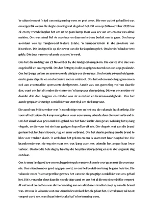 Vakansie - Afrikaans intensive essay assignment - ‘n vakansie moet ‘n ...