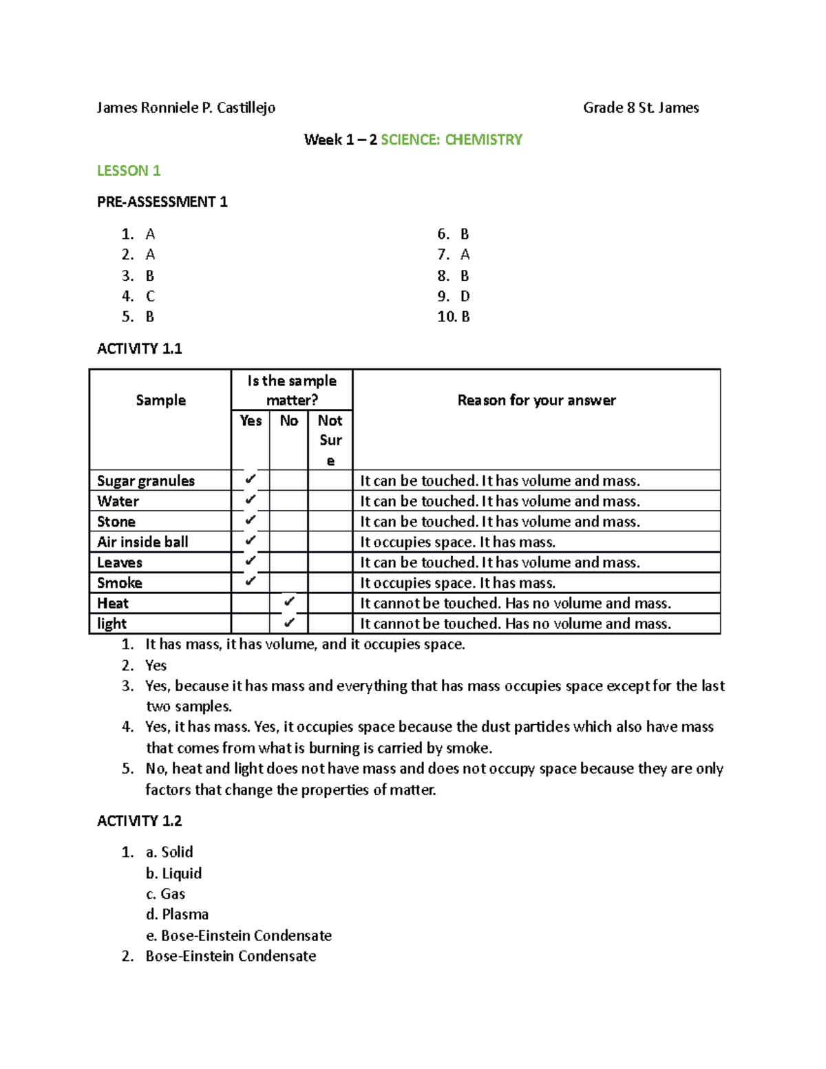 3rd Q Week 1-2 - Answer key - James Ronniele P. Castillejo Grade 8 St ...