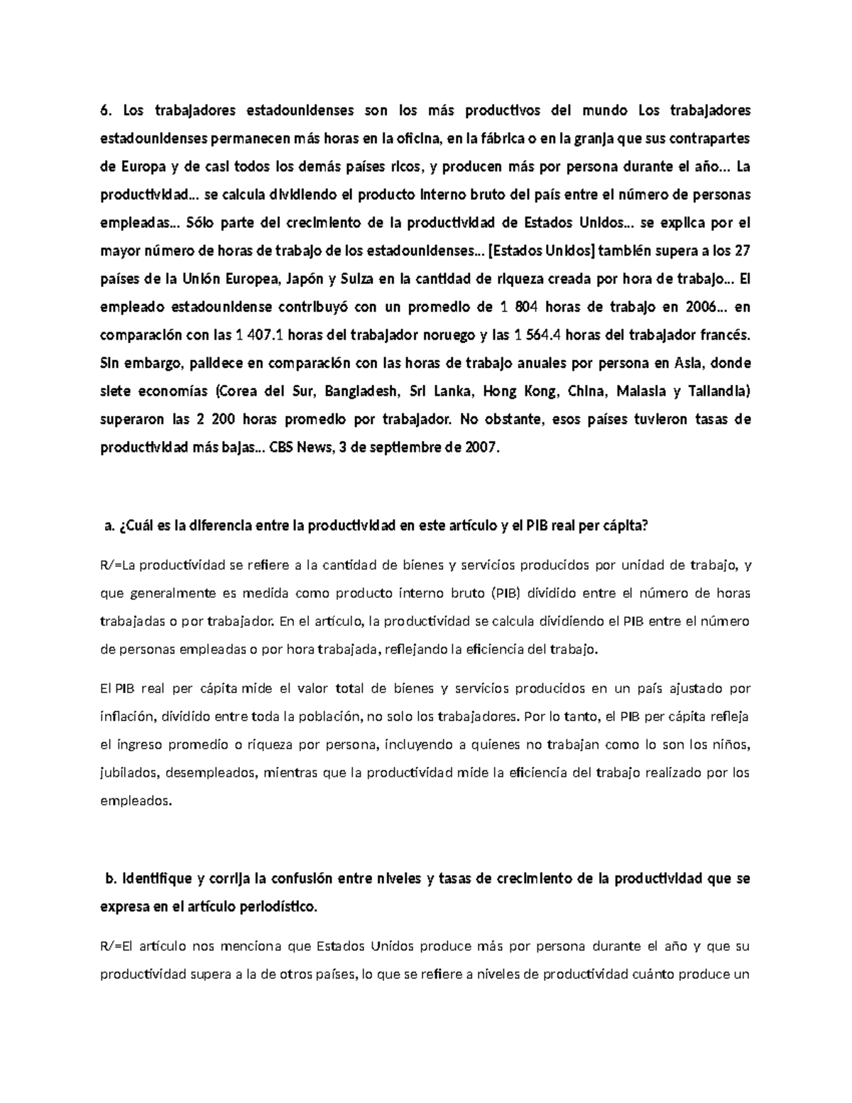 Macro Cap 6: Productividad de Trabajadores Estadounidenses - Studocu