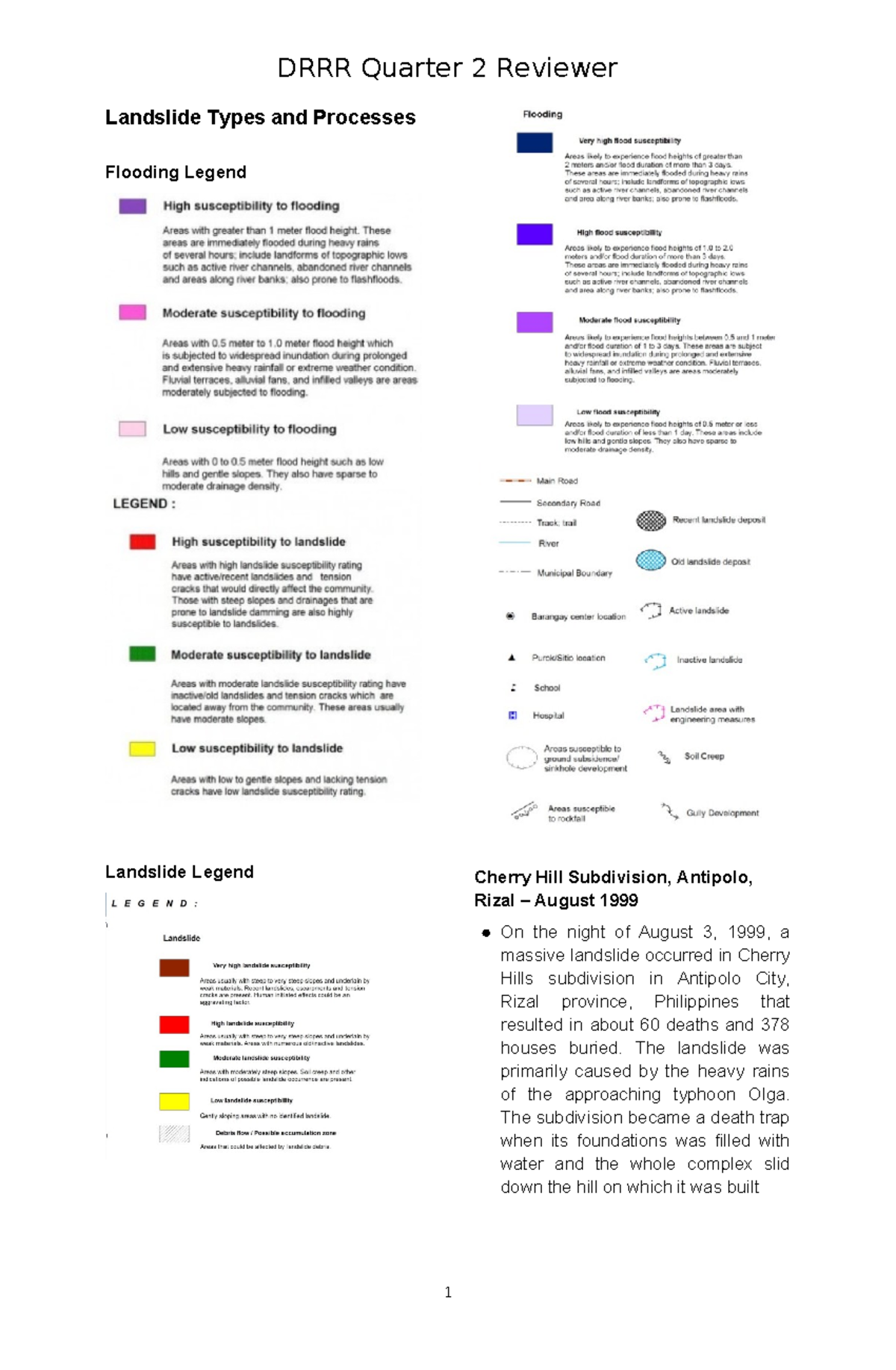DRRR Q2 Reviewer: Comprehensive Study on Landslides and Sinkholes - Studocu