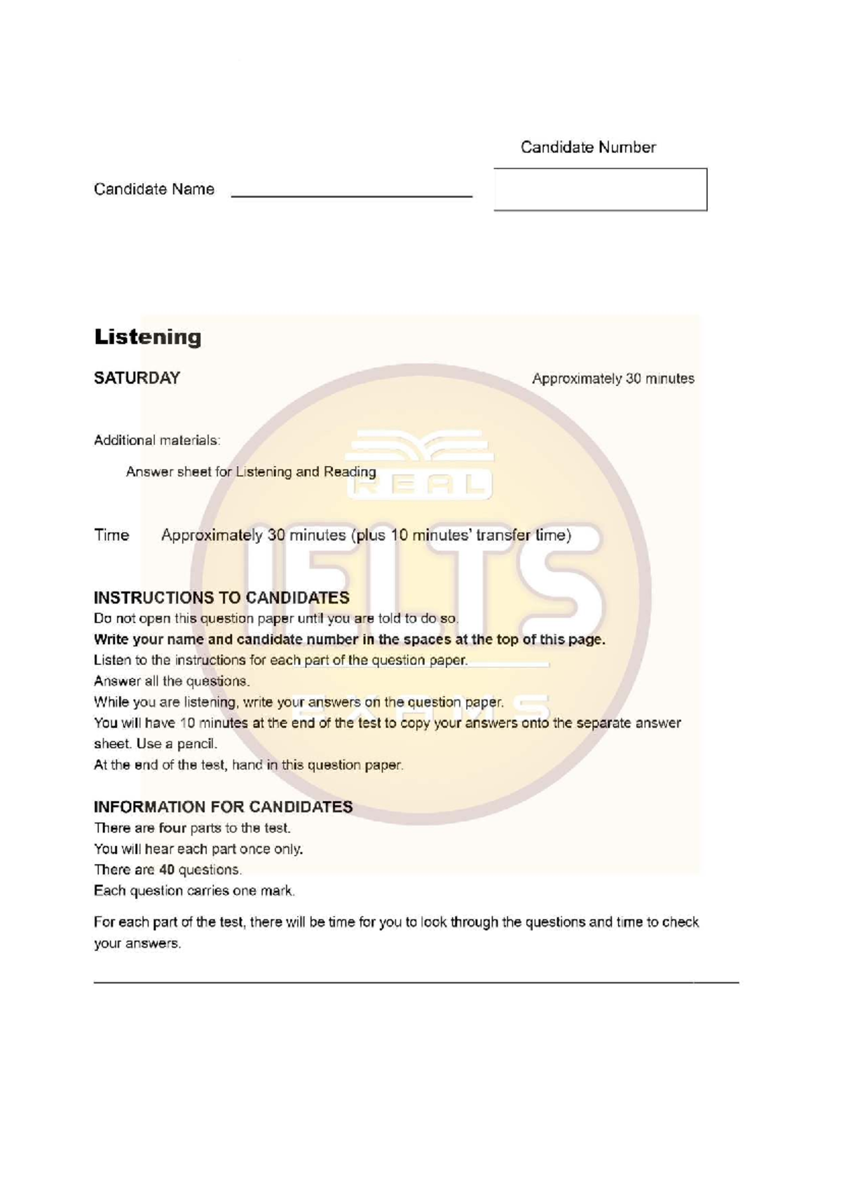 Listening Test 1 - Candidate Instructions and Question Paper - Studocu