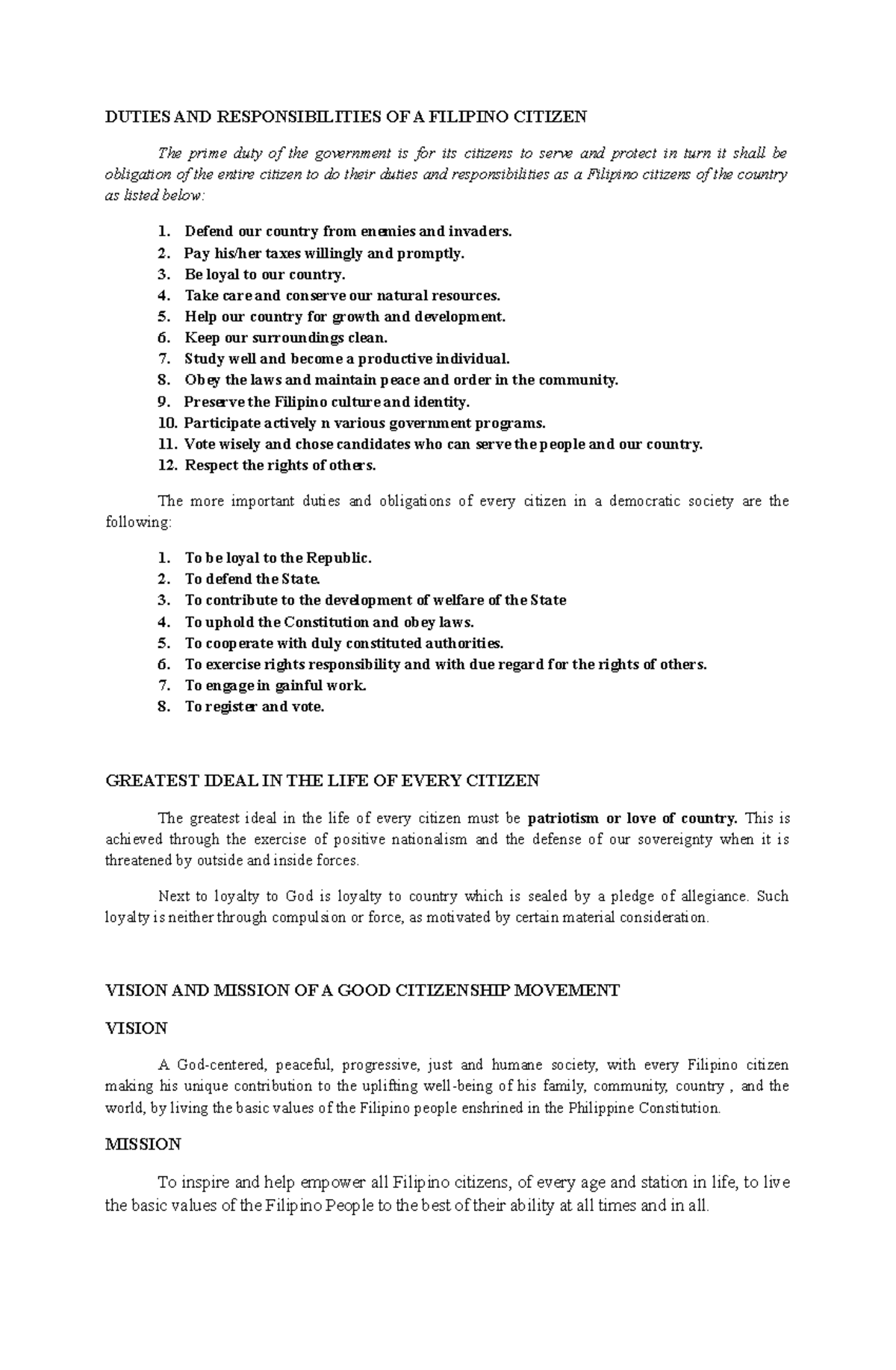 Duties and Responsibilities of Filipino Citizens: A Comprehensive Guide ...