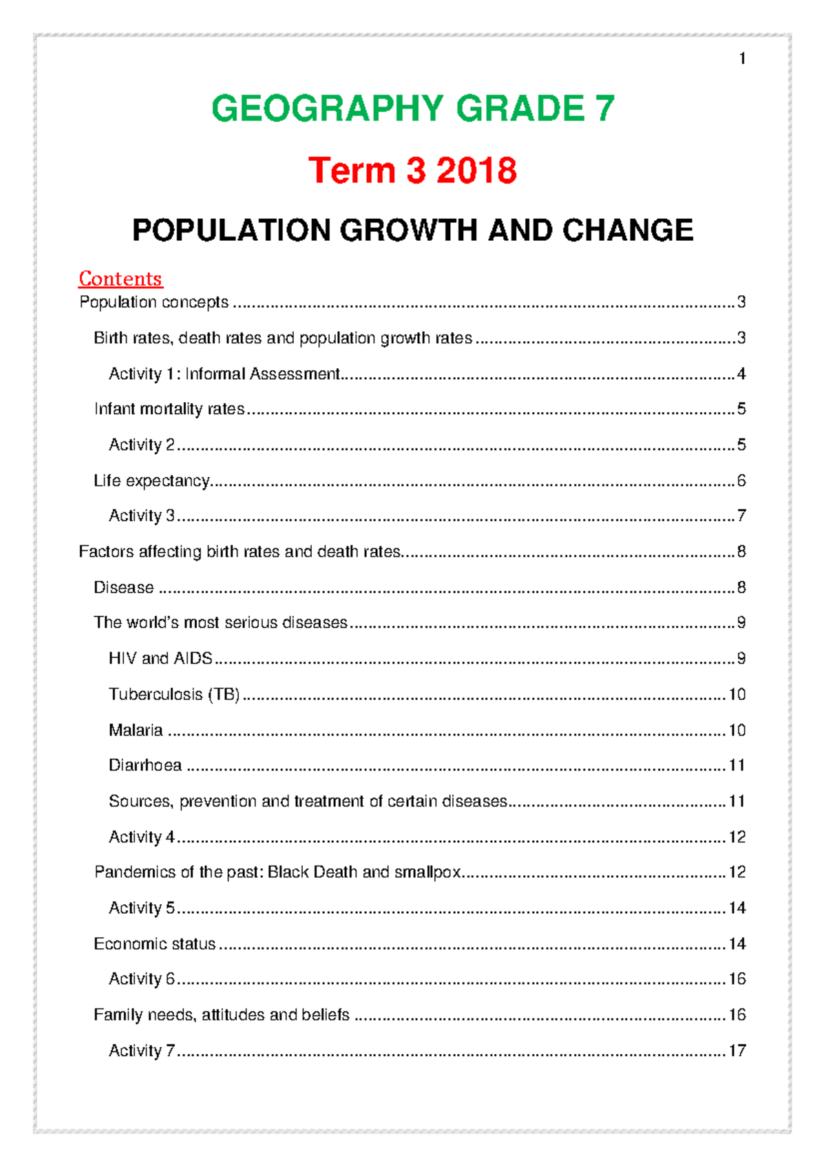 Grd 7 Geography T3 2018: Population Growth & Change Insights - Studocu