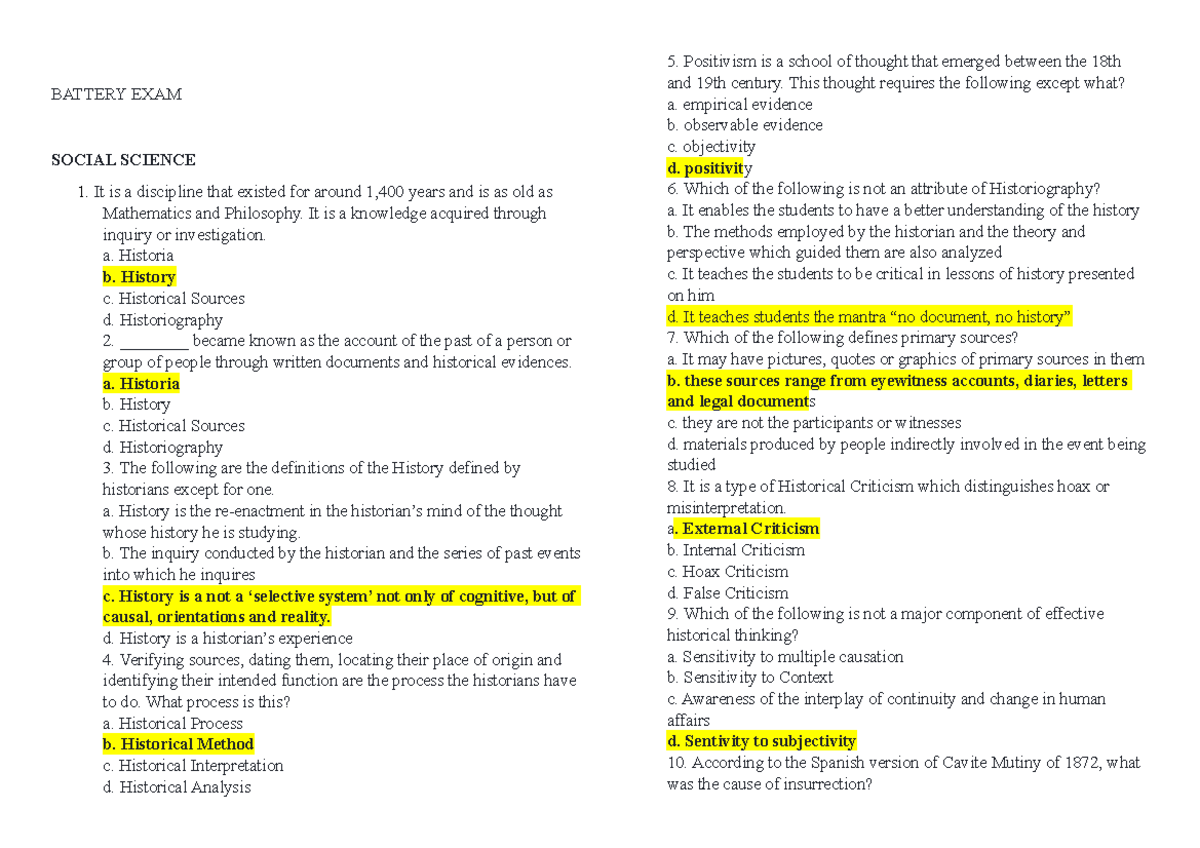 SOC SCI 101: Battery Exam Review Guide with Key Concepts and Questions ...