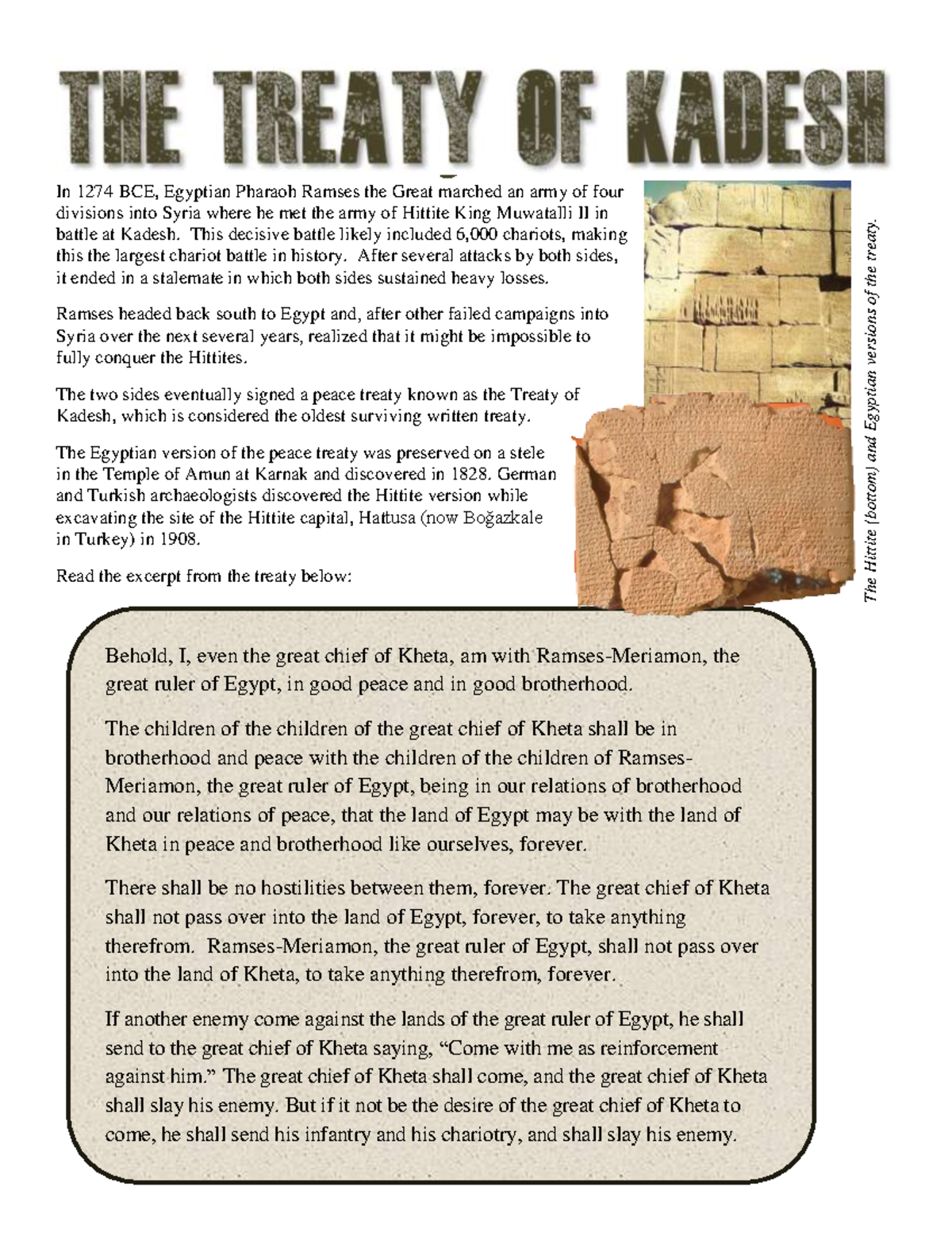 Ancient Egypt Hittite Treaty Analysis (History 101 - Final Exam) - Studocu