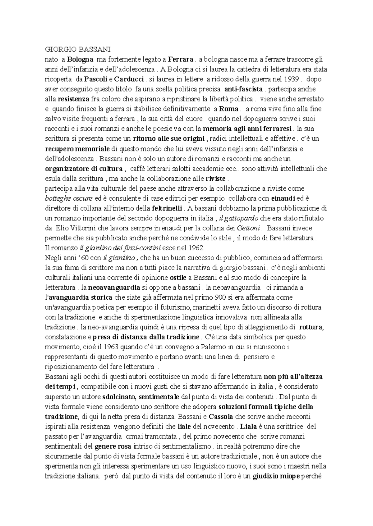 Giorgio Bassani: Vita e Opere nella Ferrara del Novecento - Studocu