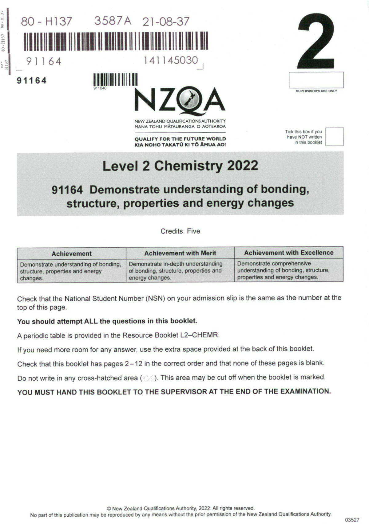 Level 2 Chemistry 91164 Merit Exemplar 2022: Structure and Bonding ...