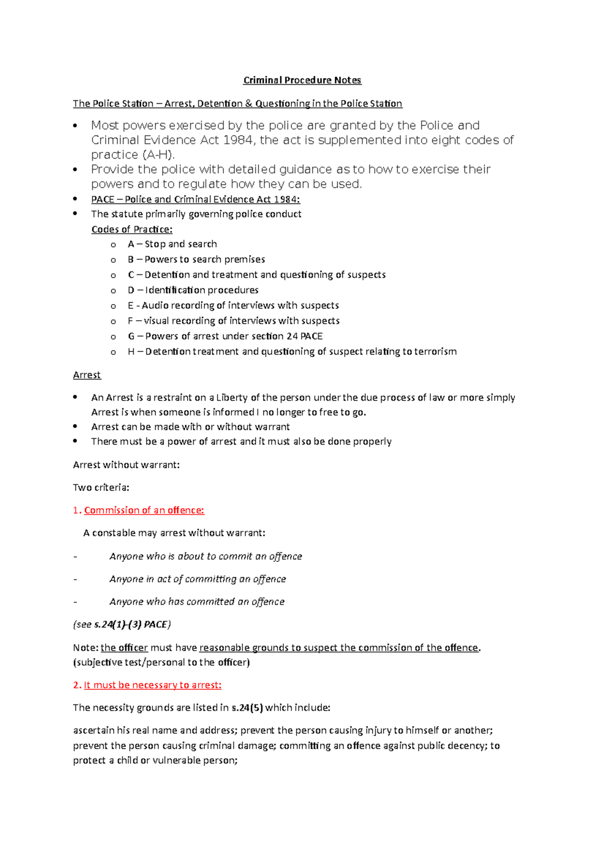 Criminal Procedure: Arrest and Detention Guidelines (Law 101) - Studocu