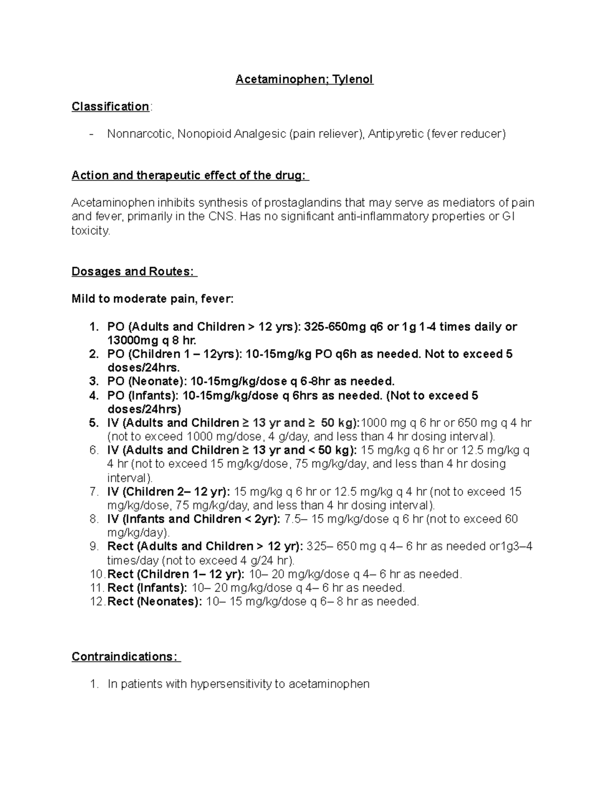 Acetaminophen Drug Card - Acetaminophen; Tylenol Classification ...