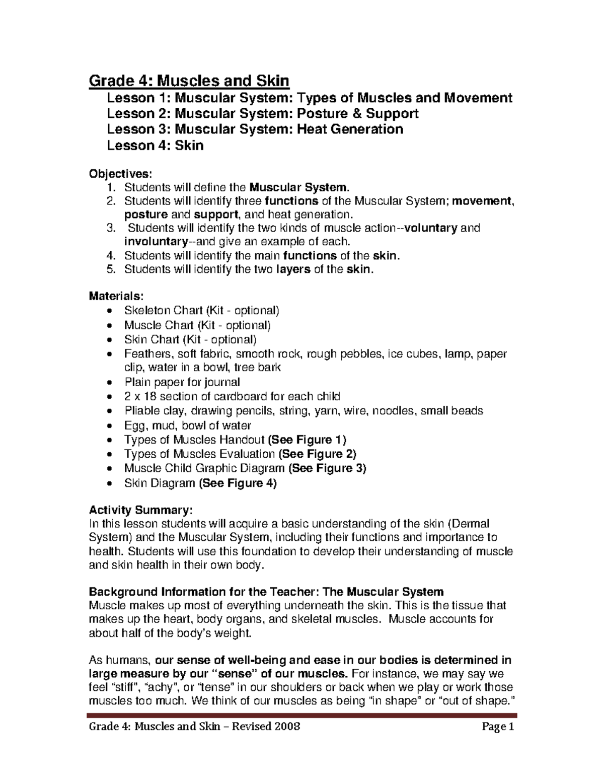 Grade 4 Muscular System & Skin: Lesson Overview and Activities - Studocu