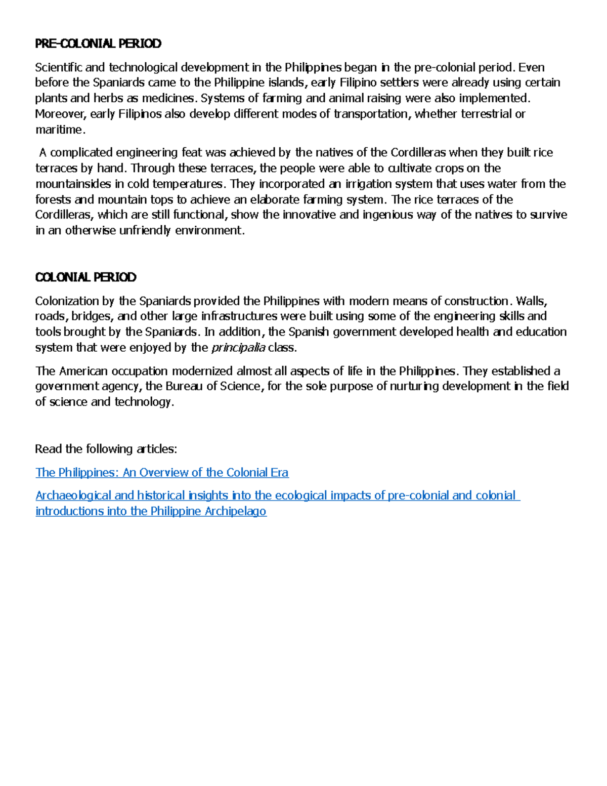 STS Mod 3 - Historical Development of Science & Technology in the ...