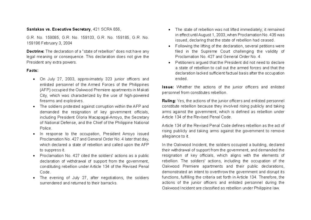 Sanlakas vs. Executive Secretary - Sanlakas vs. Executive Secretary ...
