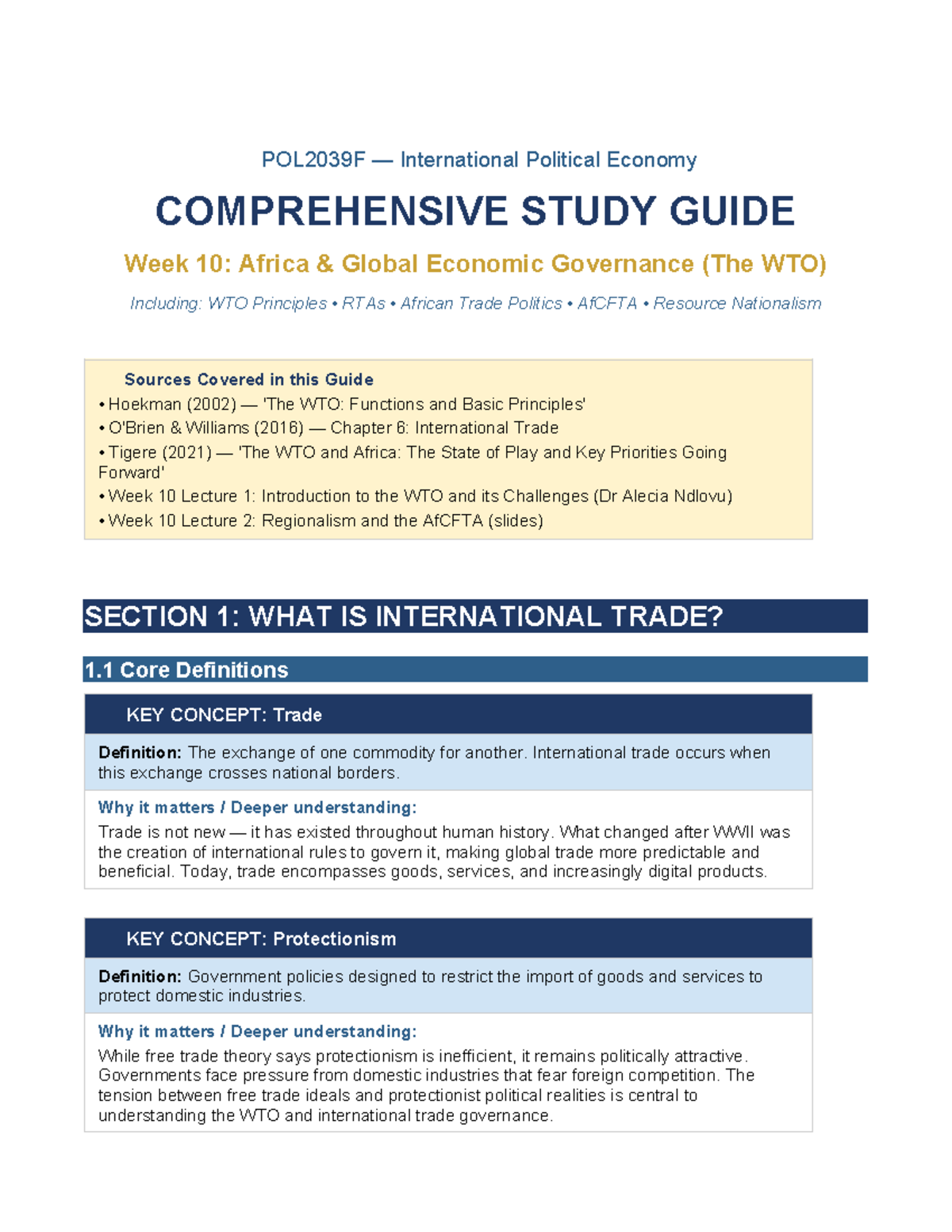 POL2039F International Political Economy Week 10 Study Guide: WTO ...