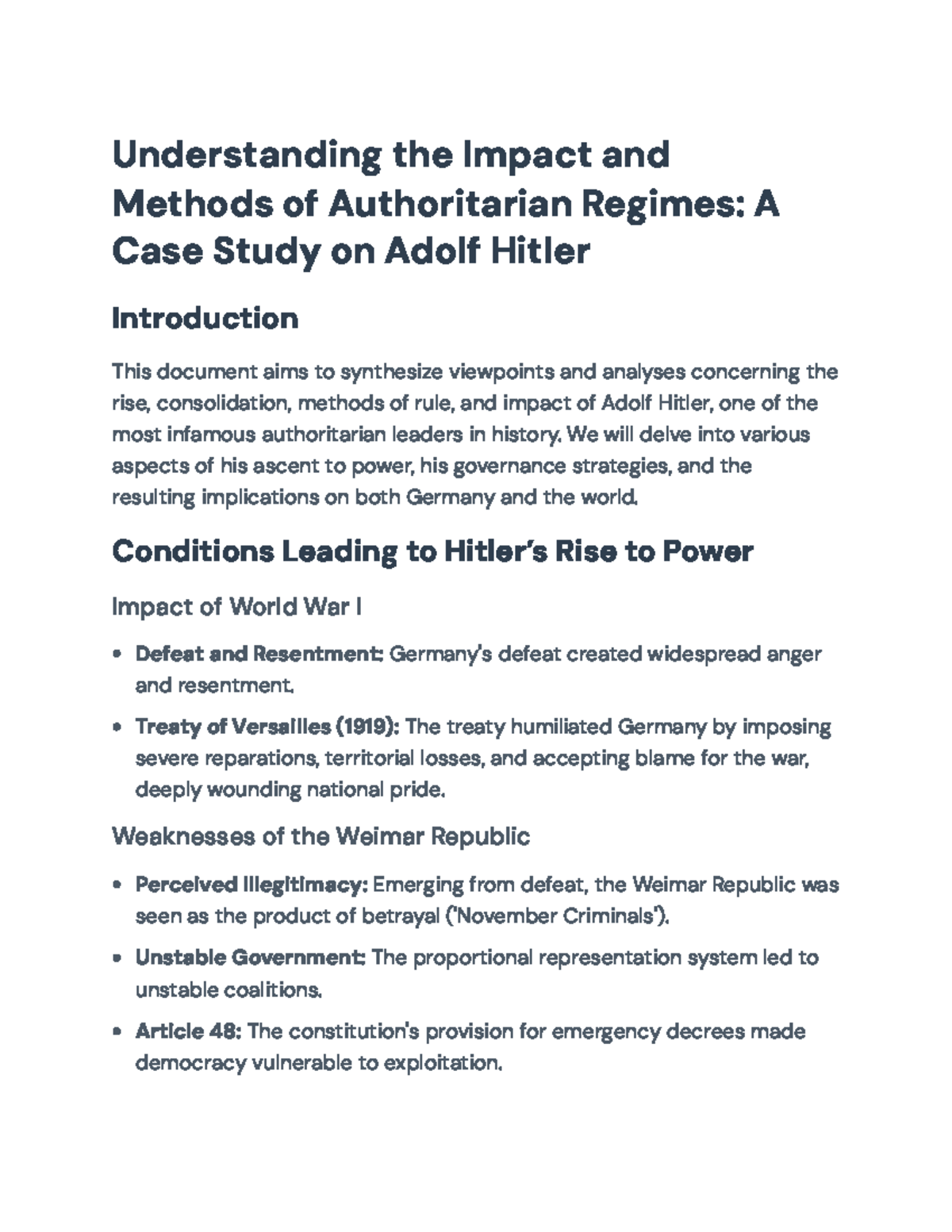 Analysis of Authoritarian Regimes: The Rise and Impact of Adolf Hitler ...