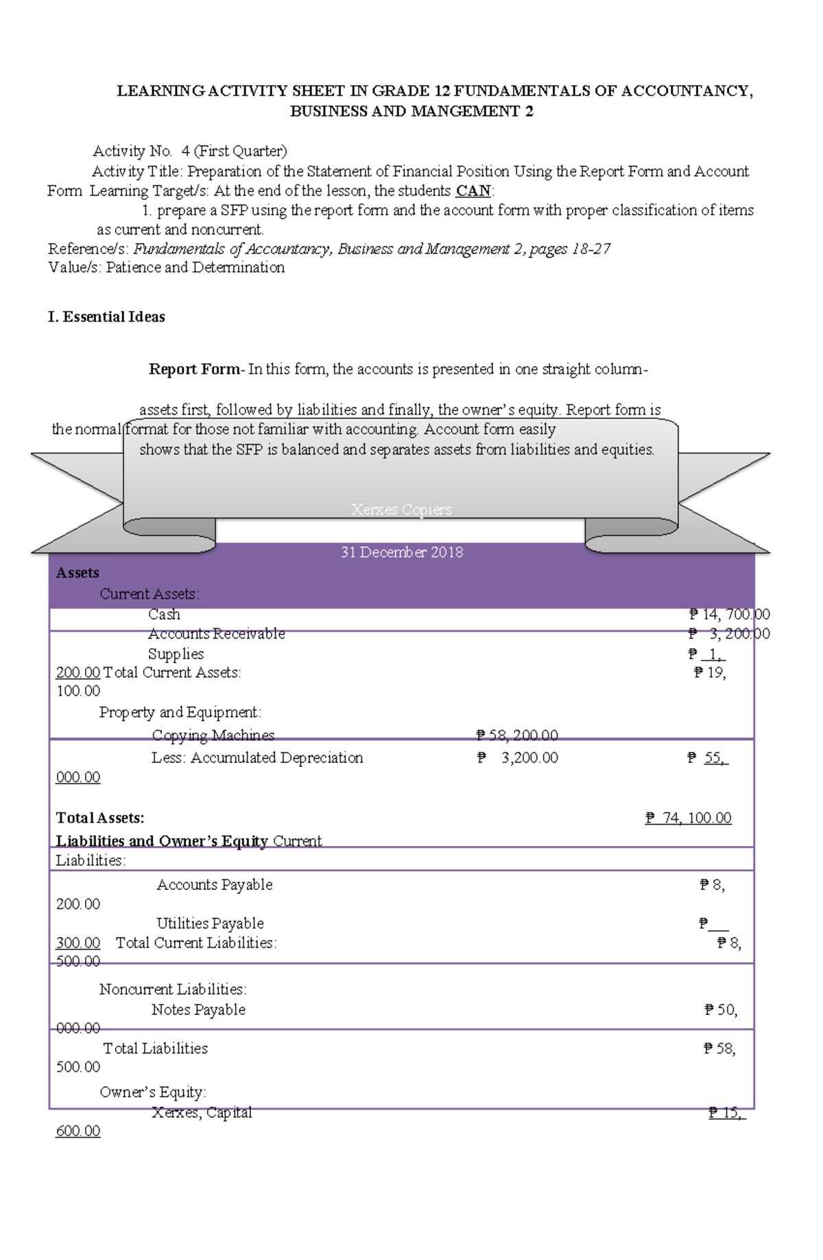 Activity 4: Preparing the SFP Using Report & Account Forms in ACCT 12 ...