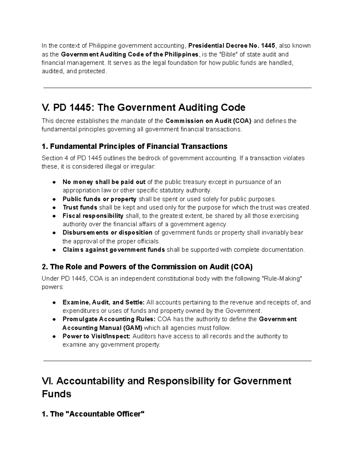 PD 1445: Government Auditing Code Notes for ACCT 102 - Studocu