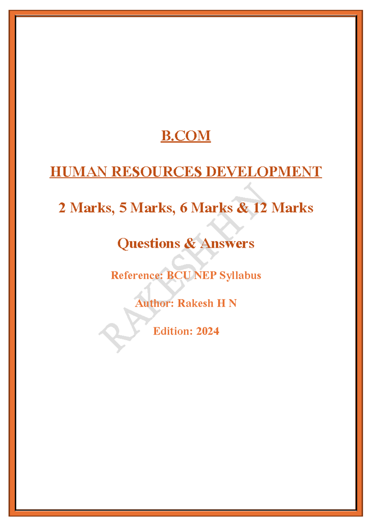 VI SEM B.COM: HUMAN RESOURCE DEVELOPMENT NOTES - RAKESH H N - Studocu
