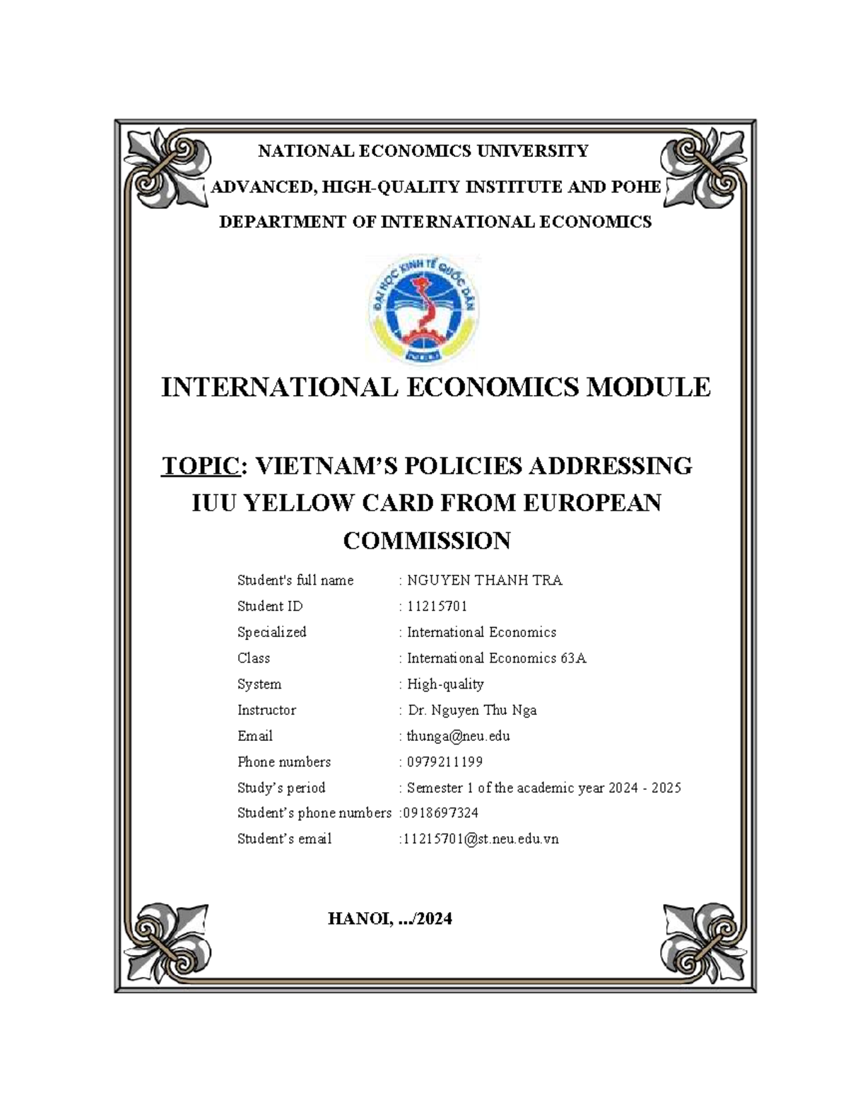 International Economics 63A: Policies Addressing IUU Yellow Card in ...