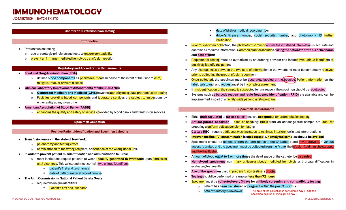 BB- Pretransfusion - blood donation - UC-MEDTECH │ BATCH EXISTO Chapter ...
