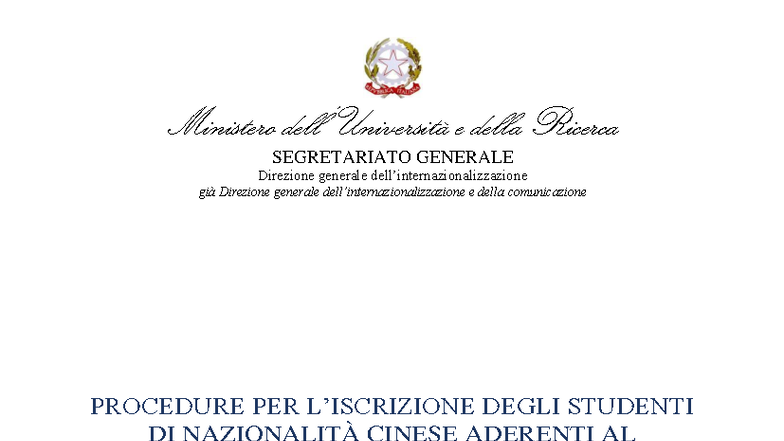 Disposizioni Turandot per Studenti Cinesi - AA 2026-27 - Studocu