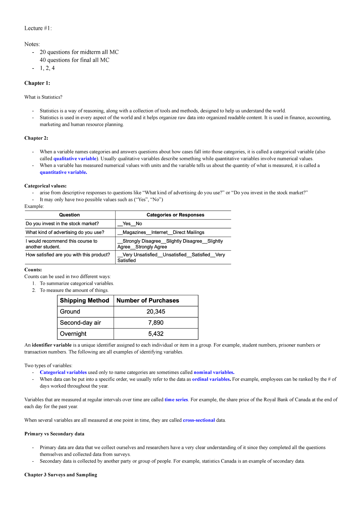 Statistics for Management (STAT 101) Lecture Notes & Exam Prep - Studocu