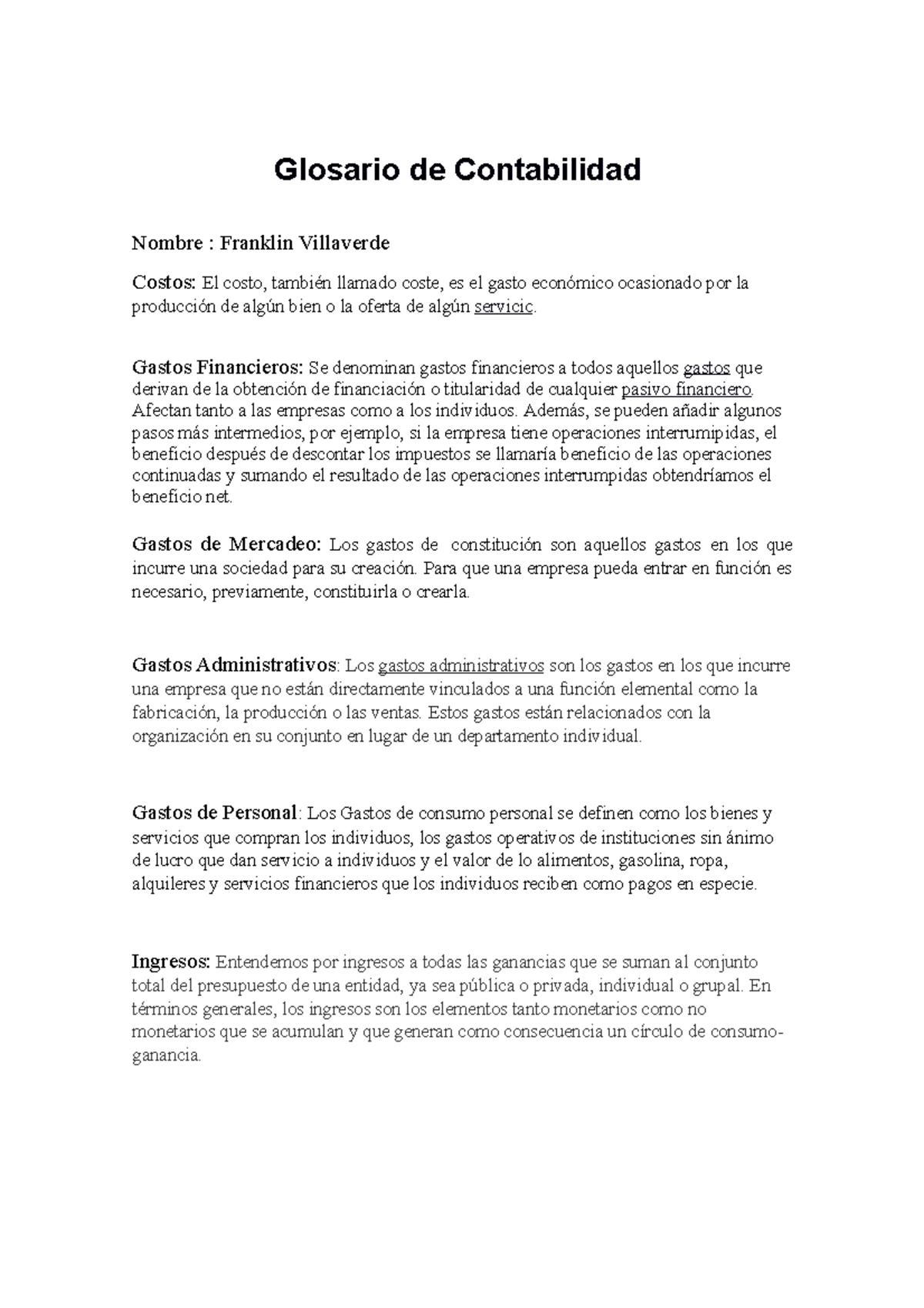 Glosario de Contabilidad en Panamá: Términos Clave y Definiciones - Studocu