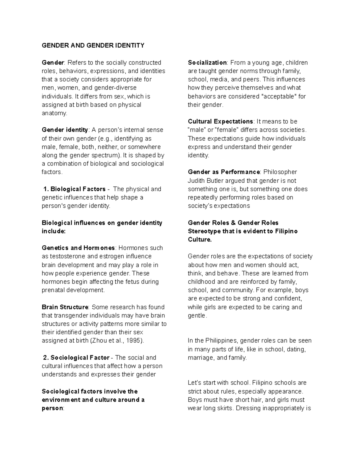 GENDER AND GENDER IDENTITY: Understanding Roles and Expressions - Studocu