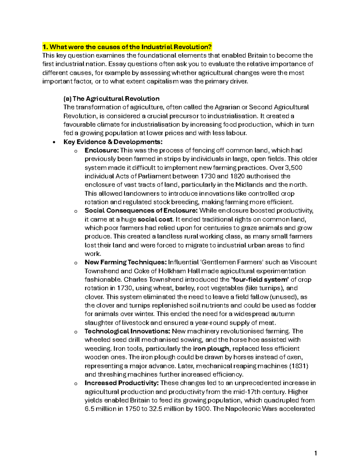 History Britain Detailed Notes: Causes of the Industrial Revolution and ...