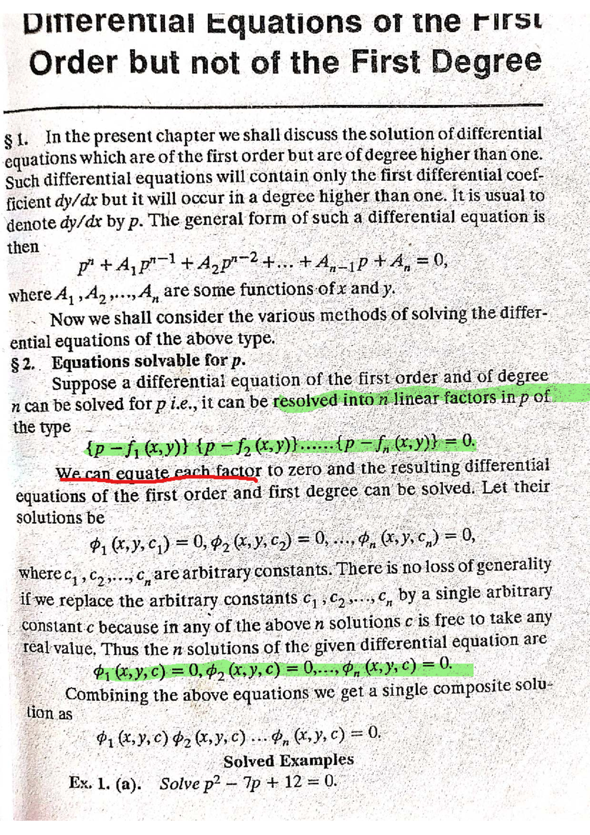 Differential Equations of First Order but Not First Degree - DE101 ...