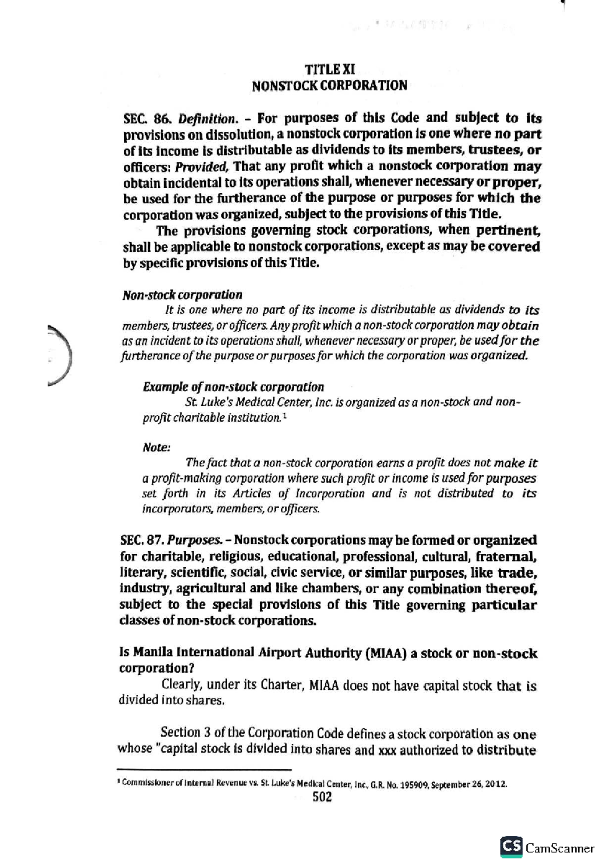 Title XI - Nonstock Corporation: Definition, Purposes, and ...